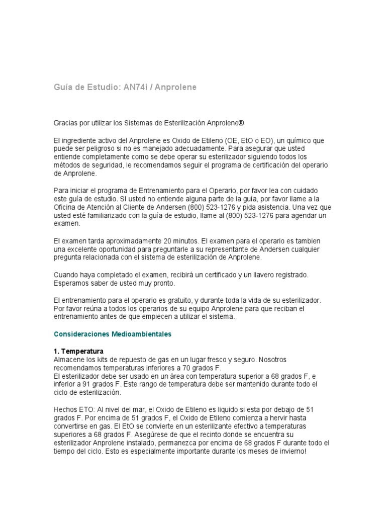 ESTERILIZADOR A GAS ANPROLENE AN 74i | PDF | Esterilización ...