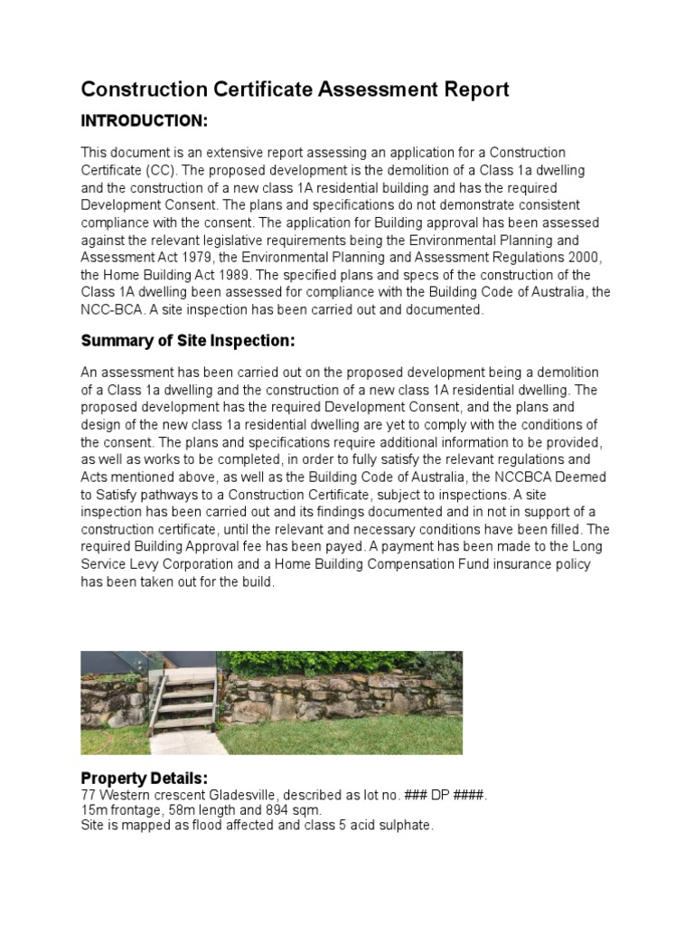 Construction Certificate Assessment Report | PDF | Wall | Roof