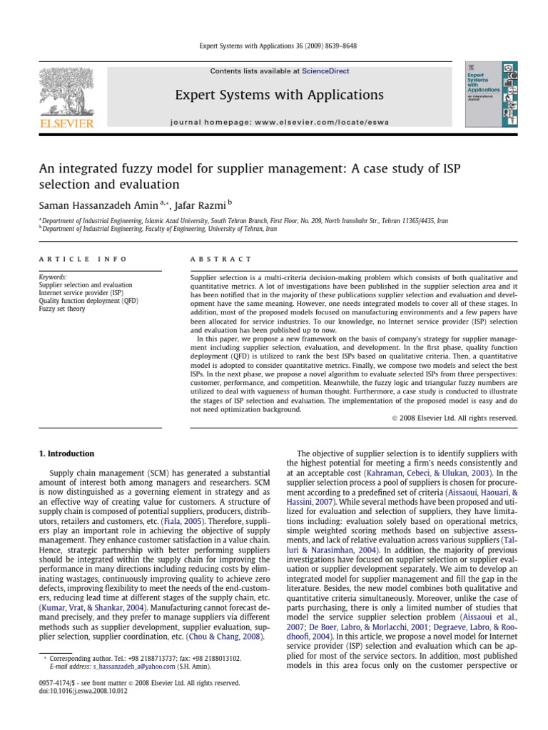 Expert Systems With Applications: Saman Hassanzadeh Amin, Jafar Razmi ...