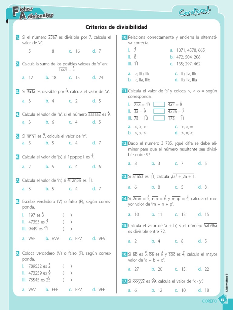 Hoja De Trabajo De Reglas De Divisibilidad En Formato Pdf