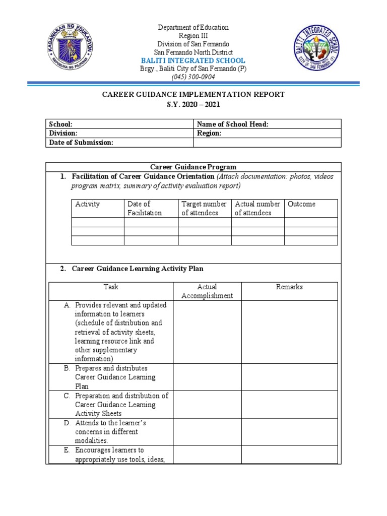 Annex C: School Career Guidance Implementation Report | PDF | Learning | Neuropsychological ...
