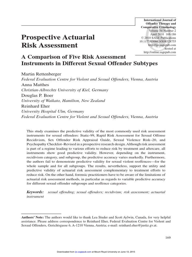 Prospective Actuarial Risk Assessment A Comparison Of Five Risk