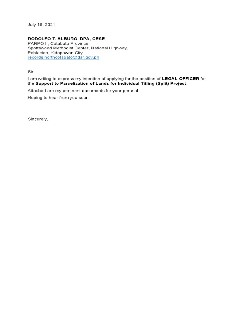 SPLIT Project DAR Letter of Intent | PDF