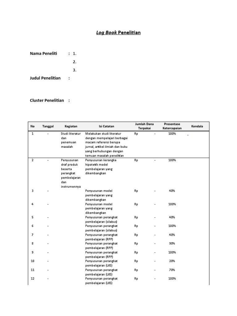 Contoh Logbook Penelitian Skripsi | PDF