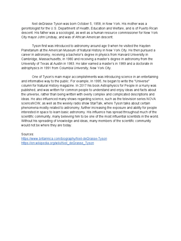 Black History Month Project - Neil Degrasse Tyson | PDF