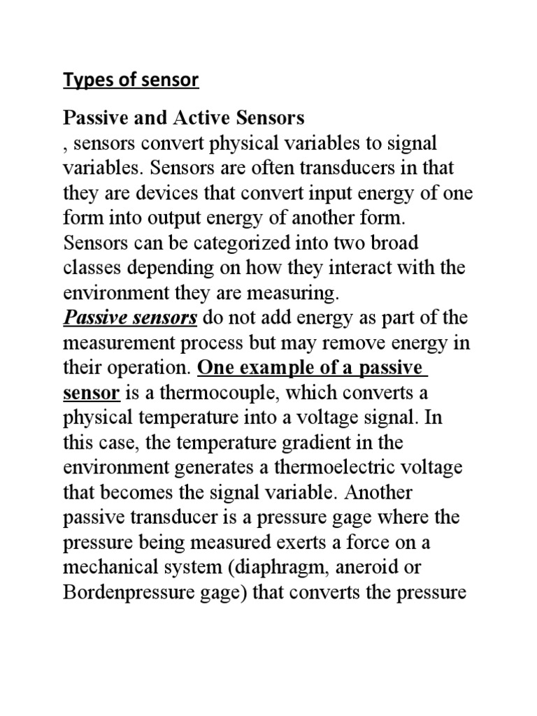 Types of Sensor Passive and Active Sensors | PDF | Sensor | Discrete ...