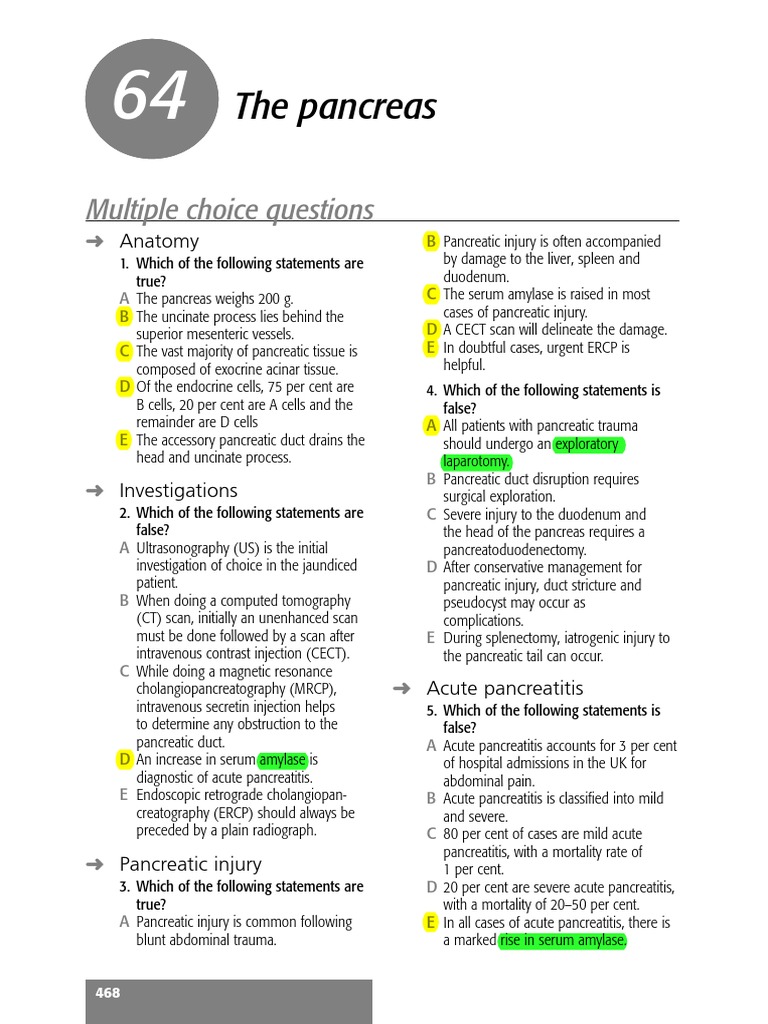 Bailey & Love MCQs-EMQs in Surgery-Part - 2 | PDF | Pancreas | Organ ...