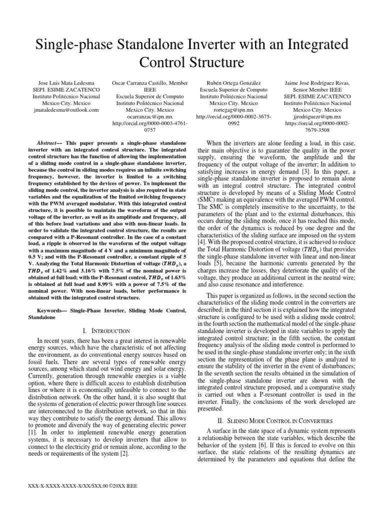 Single-Phase Standalone Inverter With An Integrated Control Structure ...