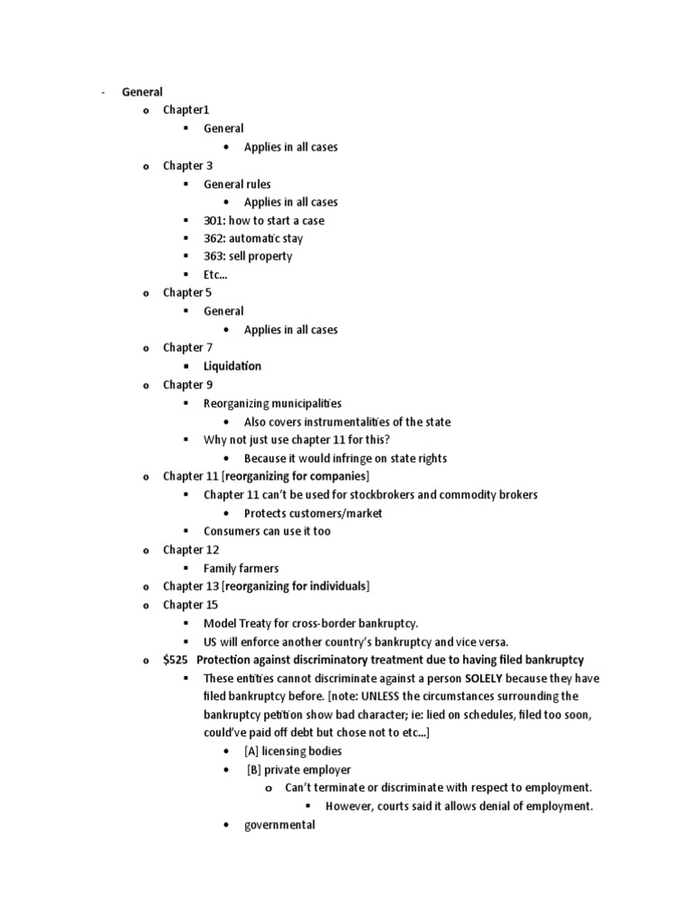 Bankruptcy Outline Formatted | PDF | Security Interest | Bankruptcy