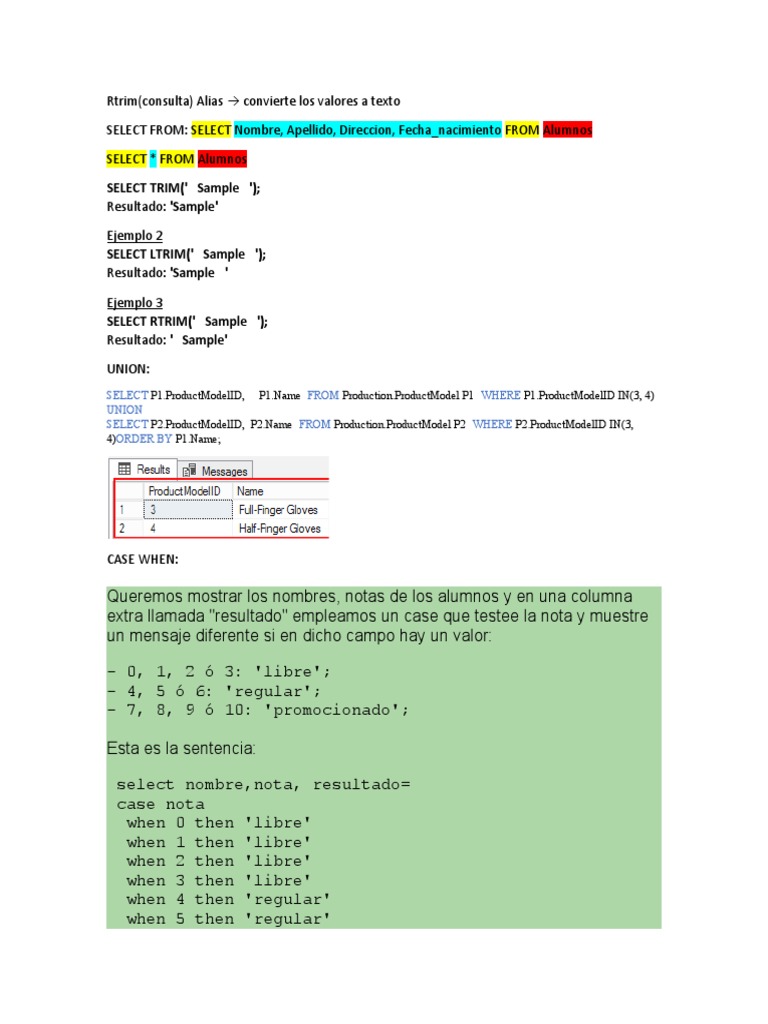 Consultas Básicas en SQL Server Con Ejemplos | PDF | SQL | Software de ...