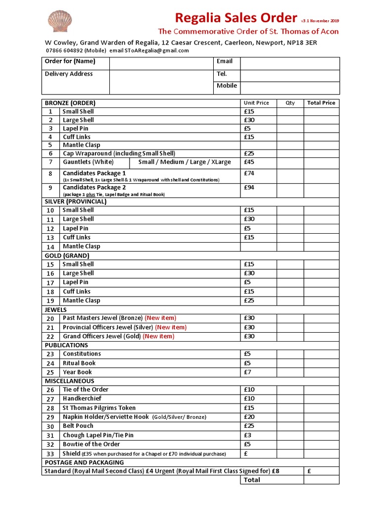 Regalia Sales Order for St. Thomas Acon | PDF | Service Industries ...