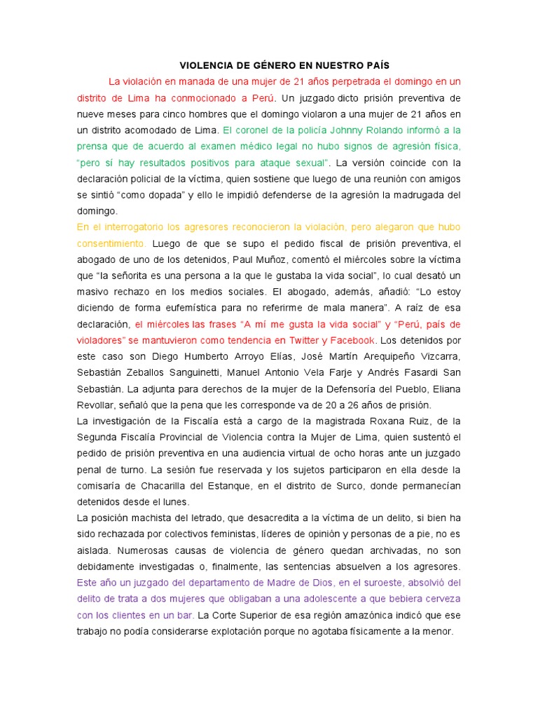 Semana 2 Lectura Tarea Violencia de Género en Nuestro País | PDF ...