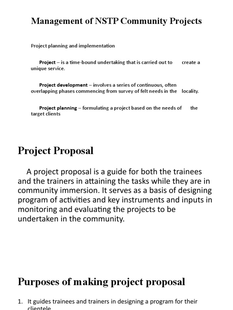 Management of NSTP Community Projects: Project Planning and ...