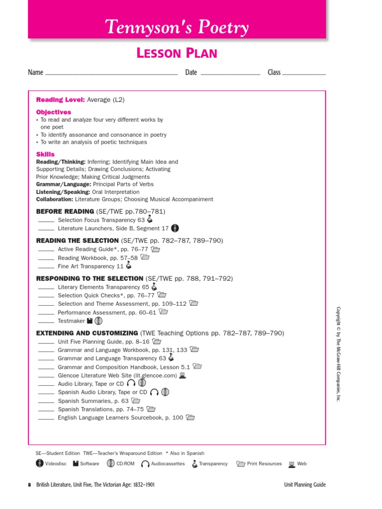 Glencoe British Literature Reader's Choice Unit 5 Lesson Plan | PDF ...