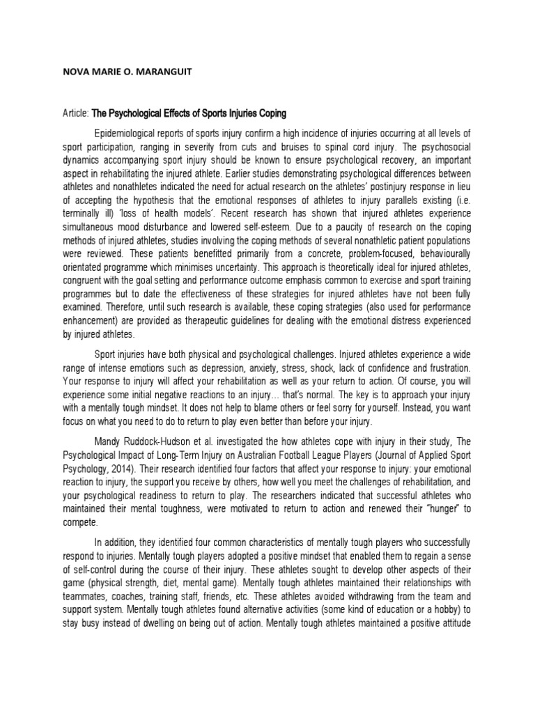 Article On Athletes Coping Injury | PDF | Mood (Psychology) | Mental Health