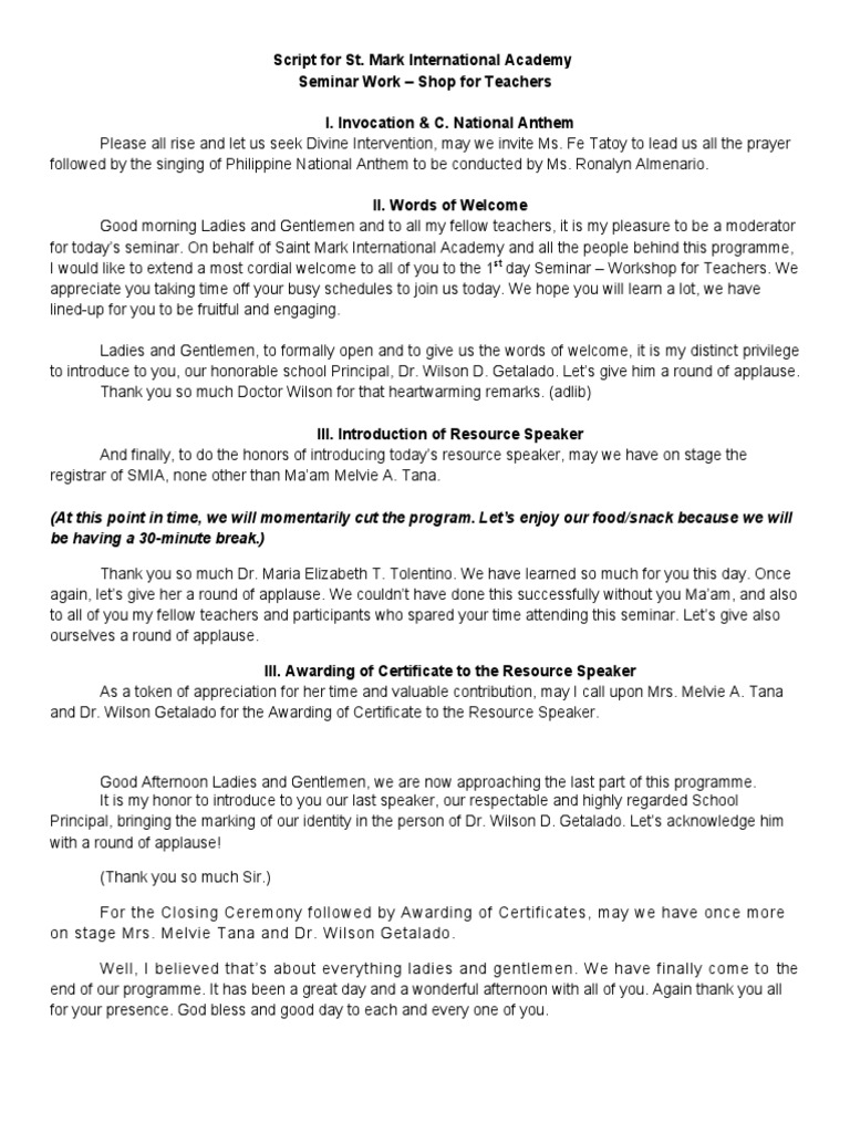 Emcee Script For Seminar | PDF