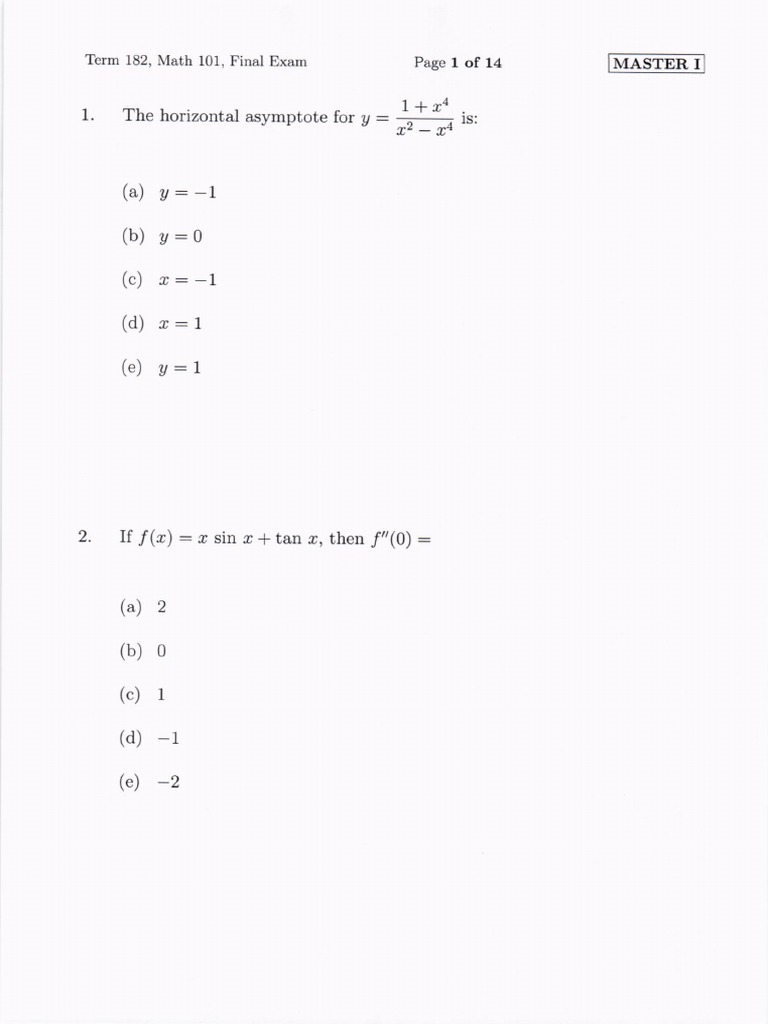 Math101 182 01 F1 | PDF | Asymptote | Differential Geometry