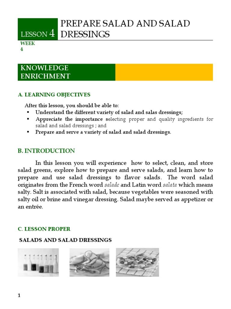 Types and Preparation of Salads | PDF | Salad | Foods