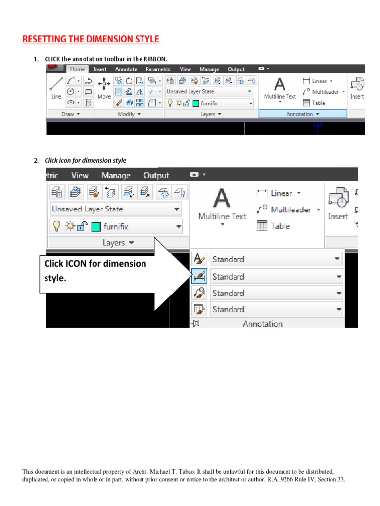Click ICON For Dimension Style.: 1. CLICK The Annotation Toolbar in The ...