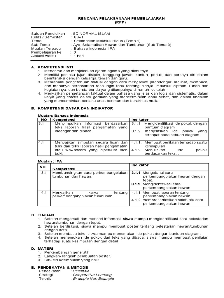 RPP Adiwiyata Kls 6 A | PDF