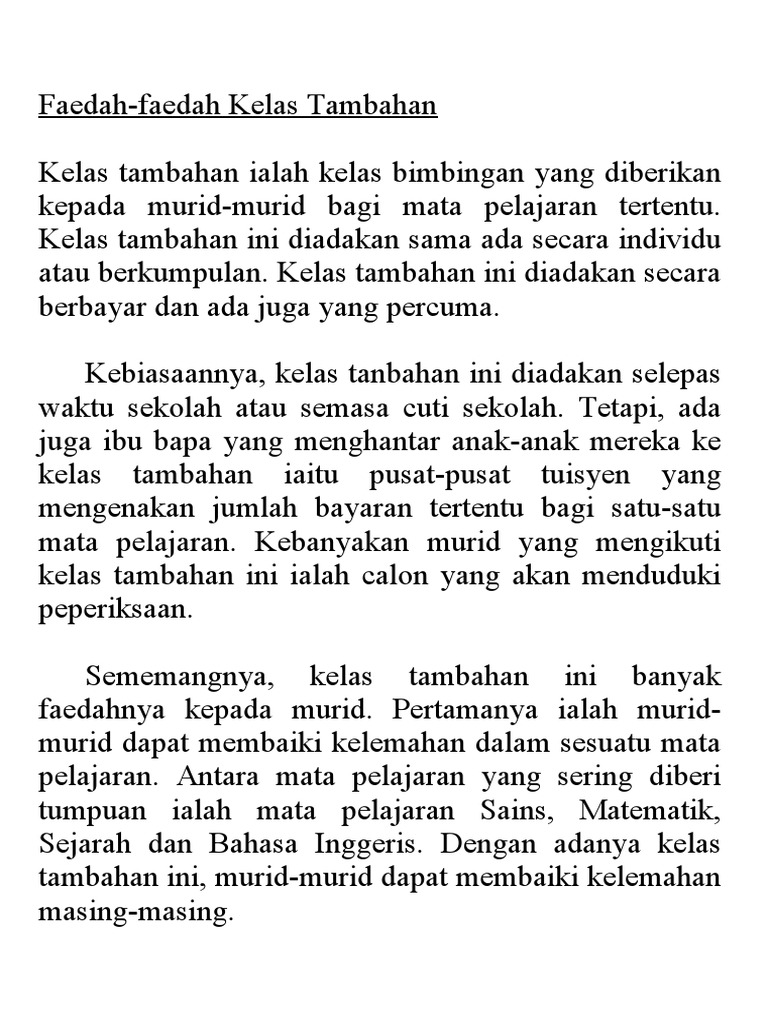 Karangan Faedah-Faedah Kelas Tambahan | PDF