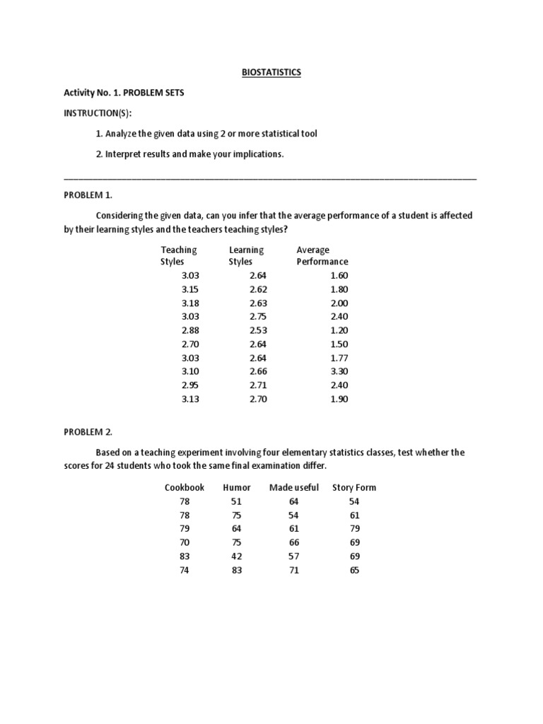 Biostatistics Activity No. 1. PROBLEM SETS | PDF | Education Theory | Cognition