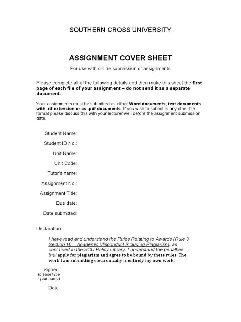 Assignment Cover Sheet: Southern Cross University | PDF