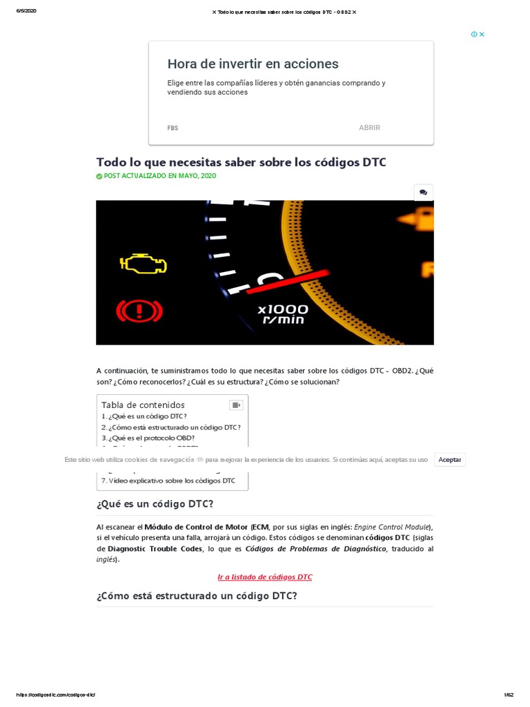 Todo Lo Que Necesitas Saber Sobre Los Códigos DTC - OBD2 | PDF ...