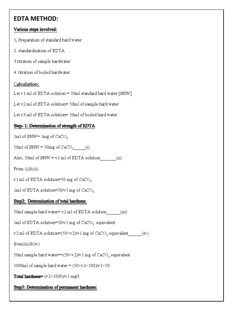Edta Method:: Calculation | PDF
