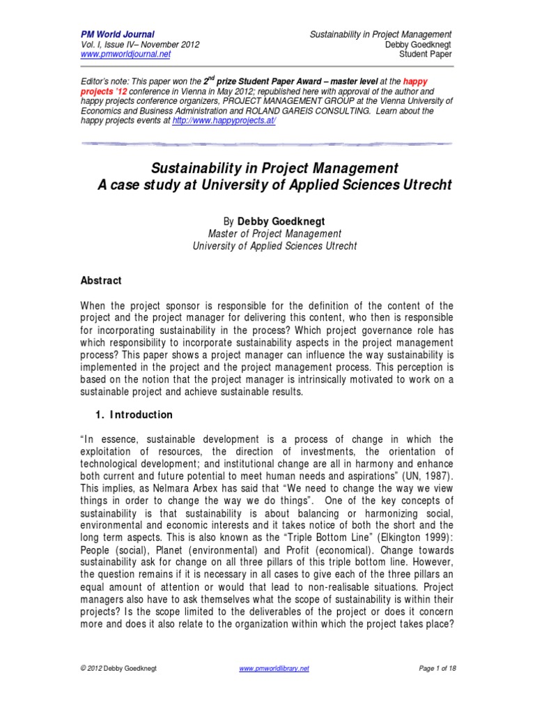 Sustainability in Project Management A Case Study at University of ...