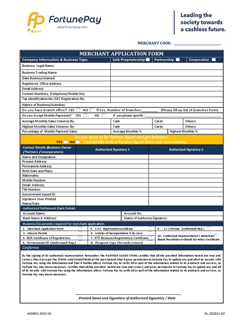 Merchant Application Form Overview | PDF | Signature | Identity Document
