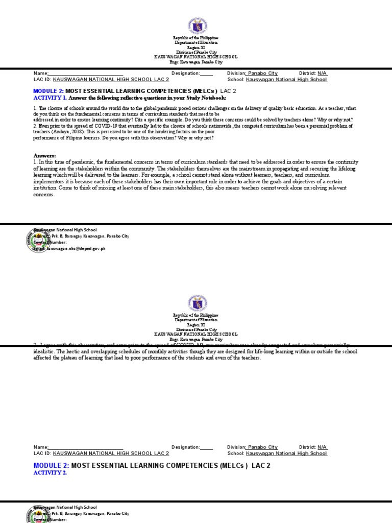 2.Ldm2 Module 2 Knhs Answers | PDF | Curriculum | Teaching