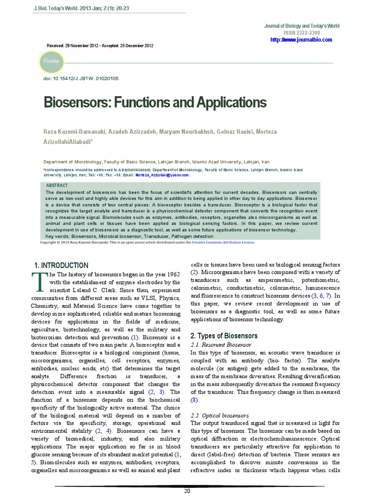 Biosensors Functions and Applications | PDF | Biosensor | Biology
