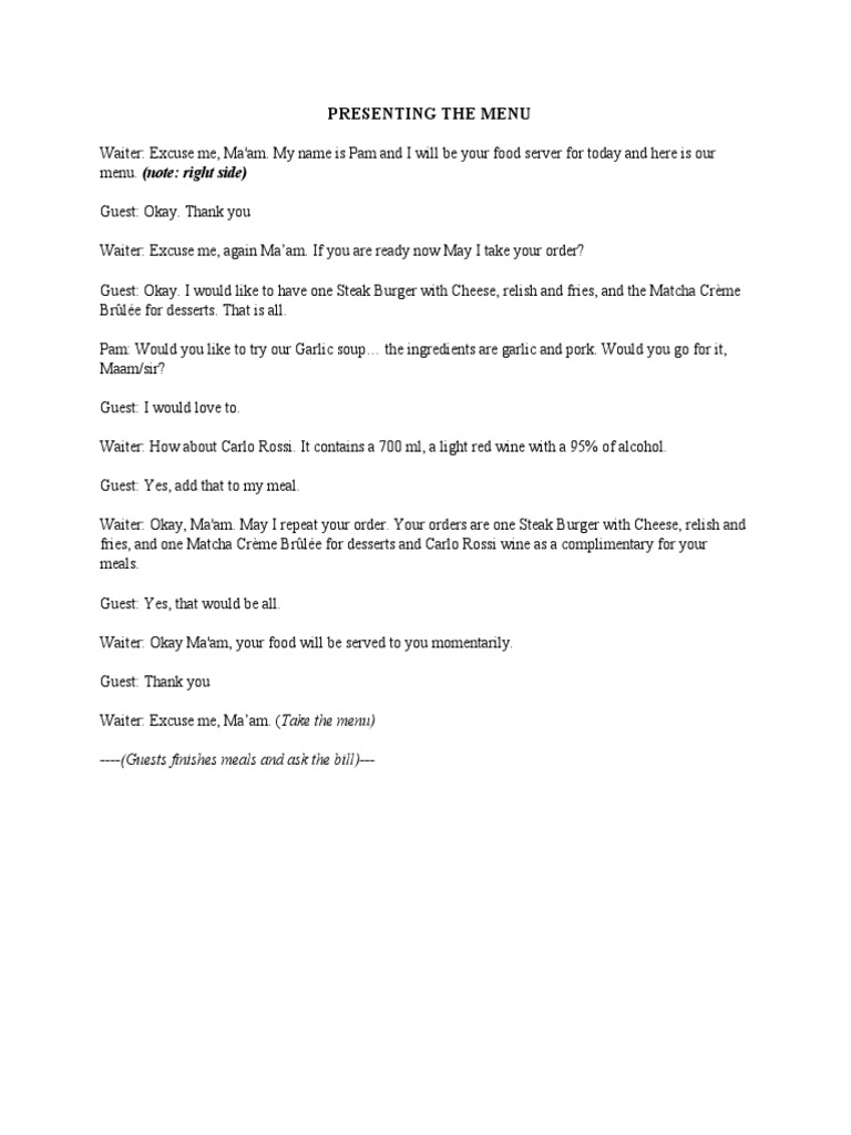 Presenting The Menu Script | PDF