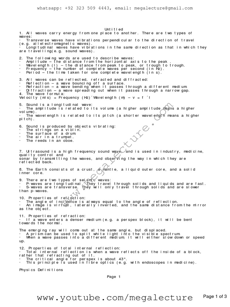 Physics O Level Notes 3 | PDF | Waves | Wavelength