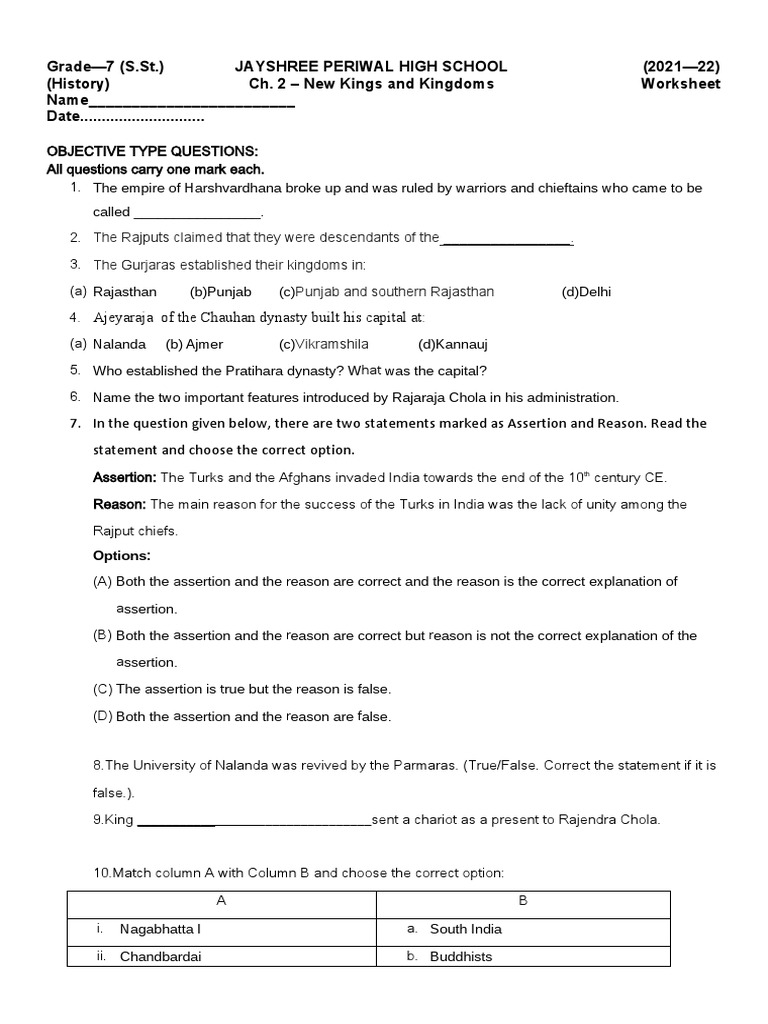 Grade-7 (S.ST.) Jayshree Periwal High School (2021-22) (History) Ch. 2 ...