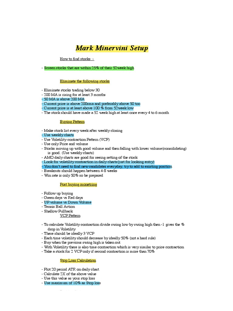 Mark Minervini Setup Mark Minervini Setup | PDF | Volatility (Finance) | Stocks