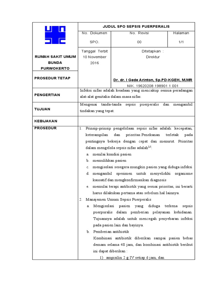 Sop Sepsis Purperalis | PDF