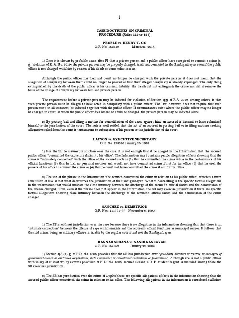 Case Doctrines On Crimpro 110-127 PDF | PDF | Affidavit | Defamation