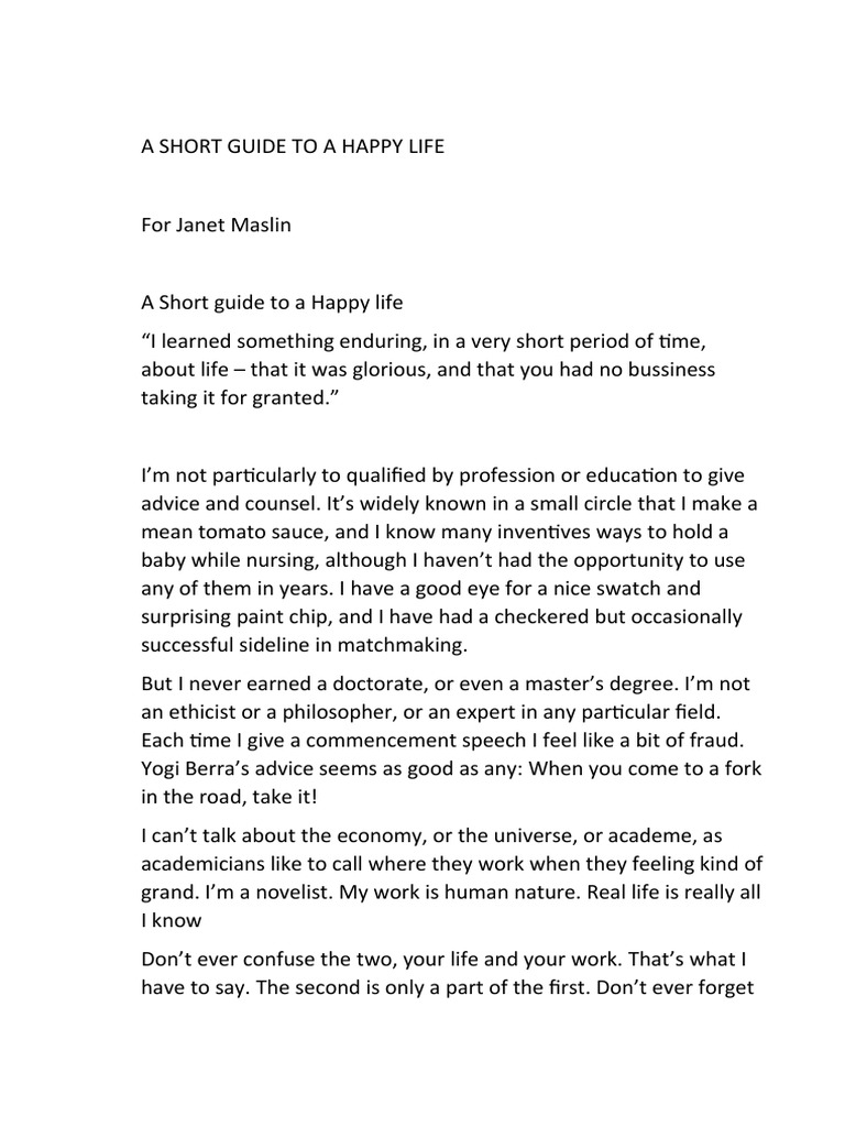 A Short Guide To A Happy Life | PDF