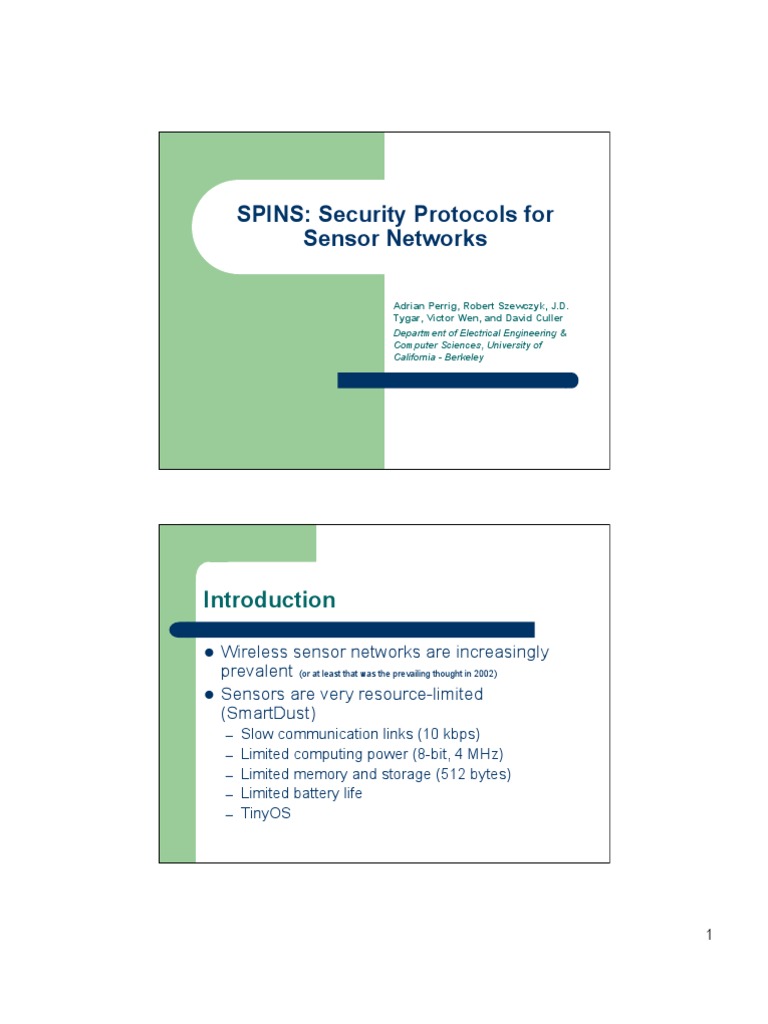 Spins Security Protocols For Sensor Networks Pdf Cryptography