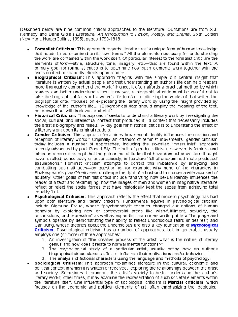 Nine Common Critical Approaches To Literature | PDF | Deconstruction ...