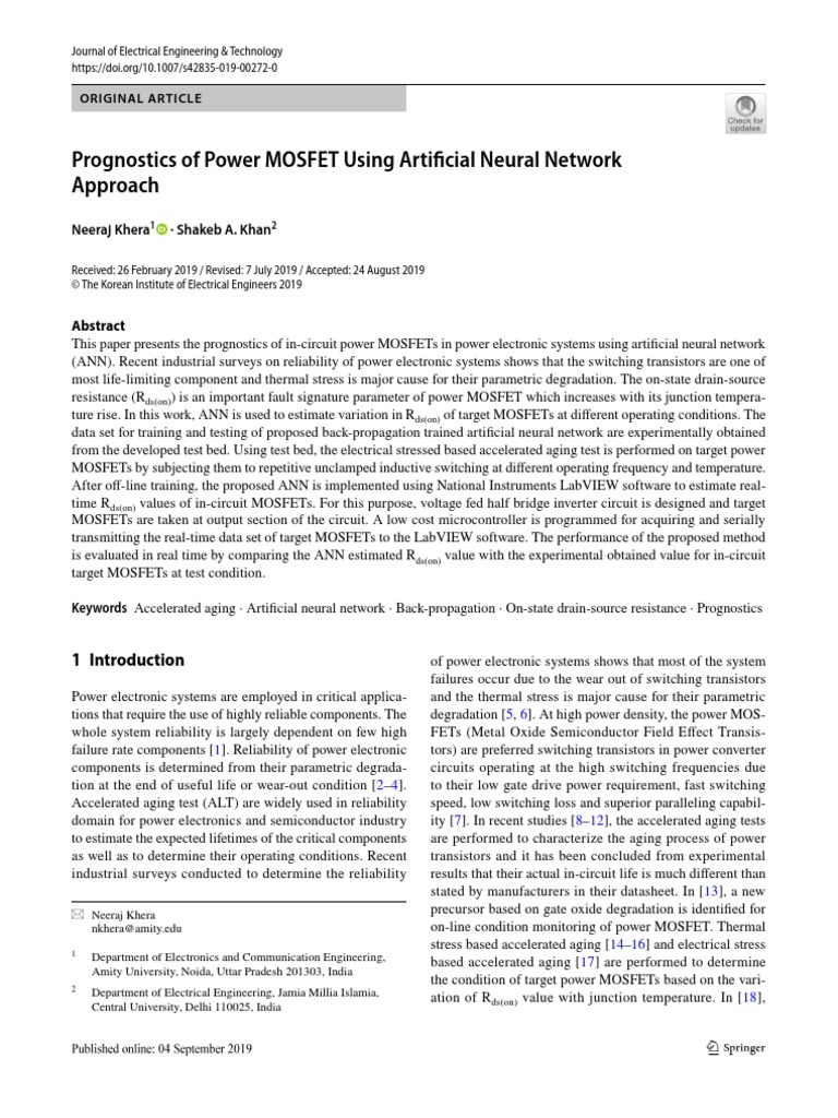 Prognostics of Power MOSFET Using Artificial Neural Network Approach | PDF | Mosfet | Field ...