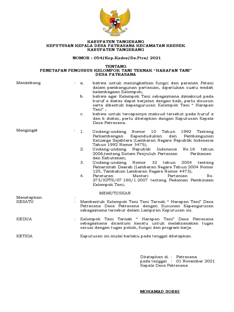 SK Kelompok Tani Ternak Berkah Jaya | PDF