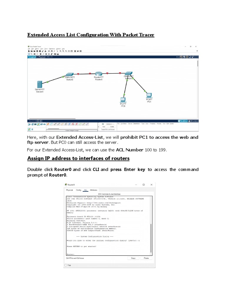 Extended Access List Configuration With Packet Tracer | PDF