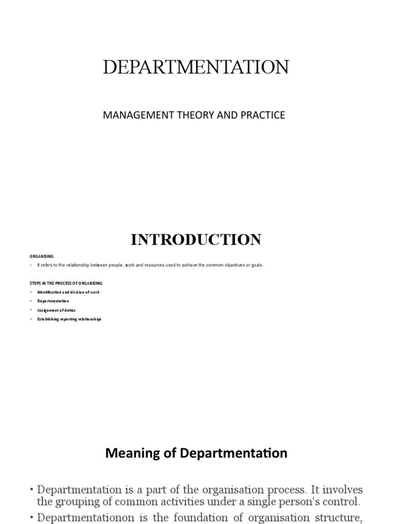 Departmentation: Management Theory and Practice | PDF | Marketing ...