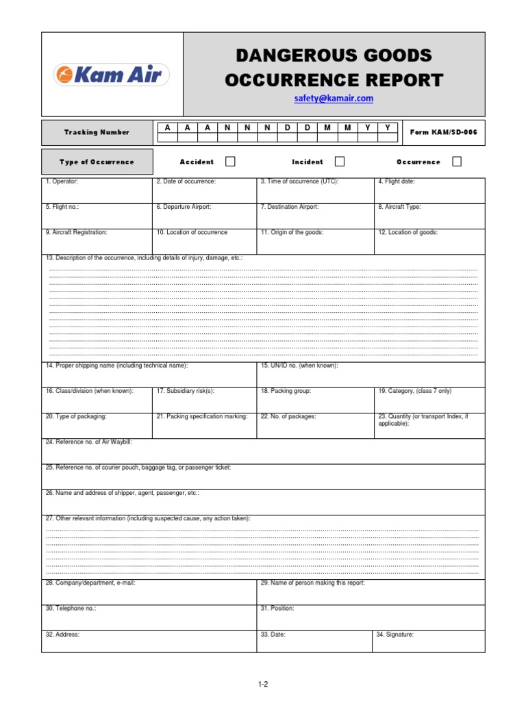 Dangerous Goods Occurrence Report | PDF | Burn | Dangerous Goods