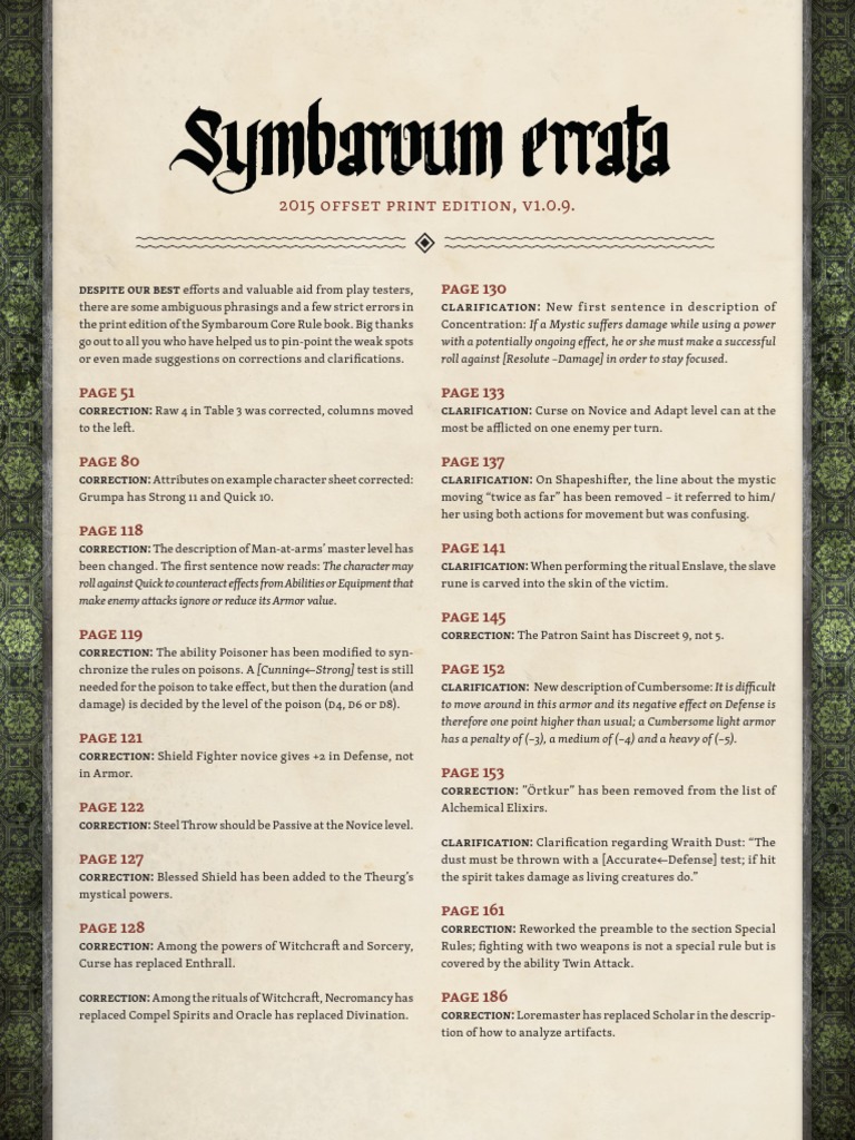 Accurate Representations: A Compilation of Errata Clarifying Rules in ...