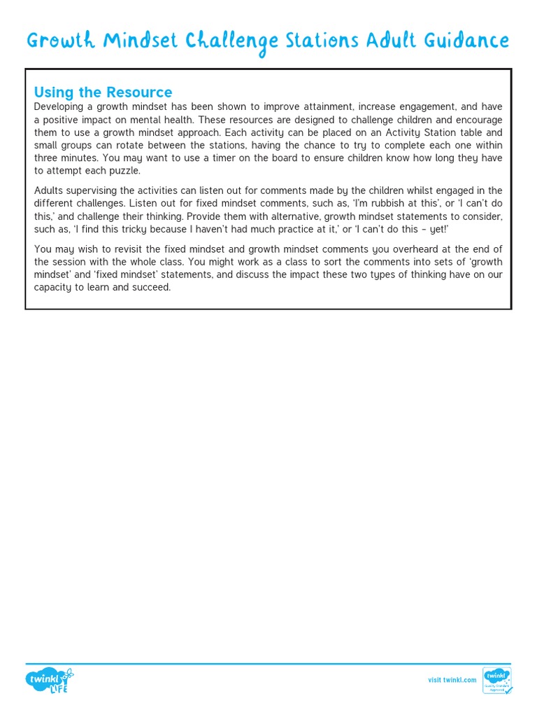 Growth Mindset Challenge Stations Guide | PDF