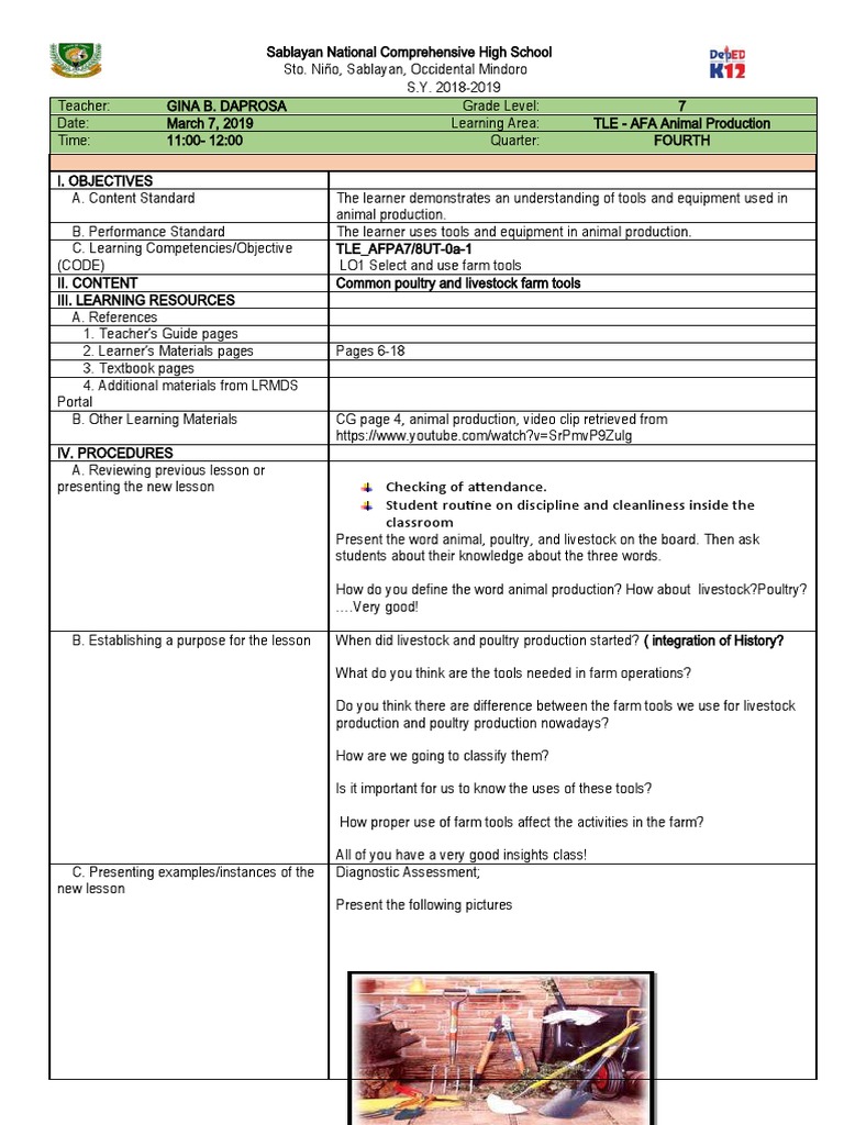 Detailed Lesson Plan in Common Poultry A | PDF | Tools | Learning